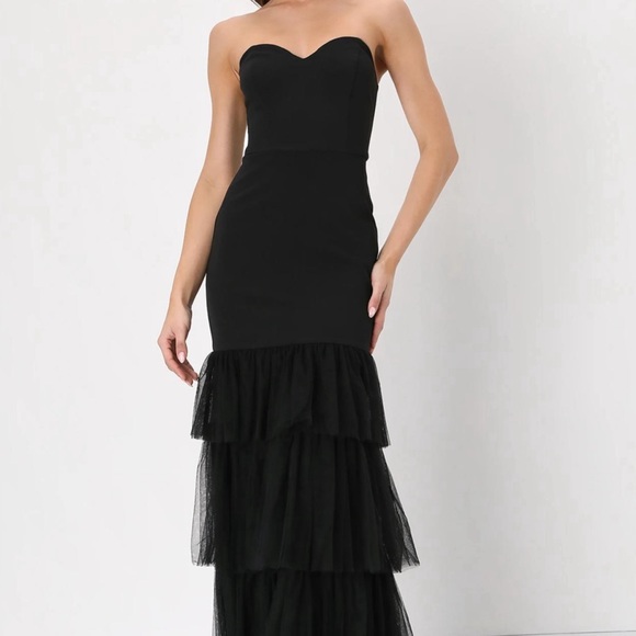 Dresses | Black Ruffle Bottom Maxi Dress | Poshmark